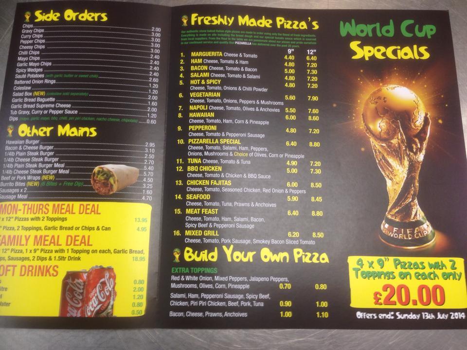 Menu at Pizzarella pizzeria, Glengormley