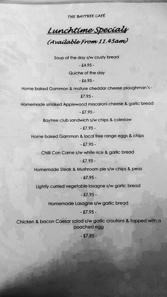 Menu at The Bay Tree Cafe & Traditional Tea Room, Heathfield