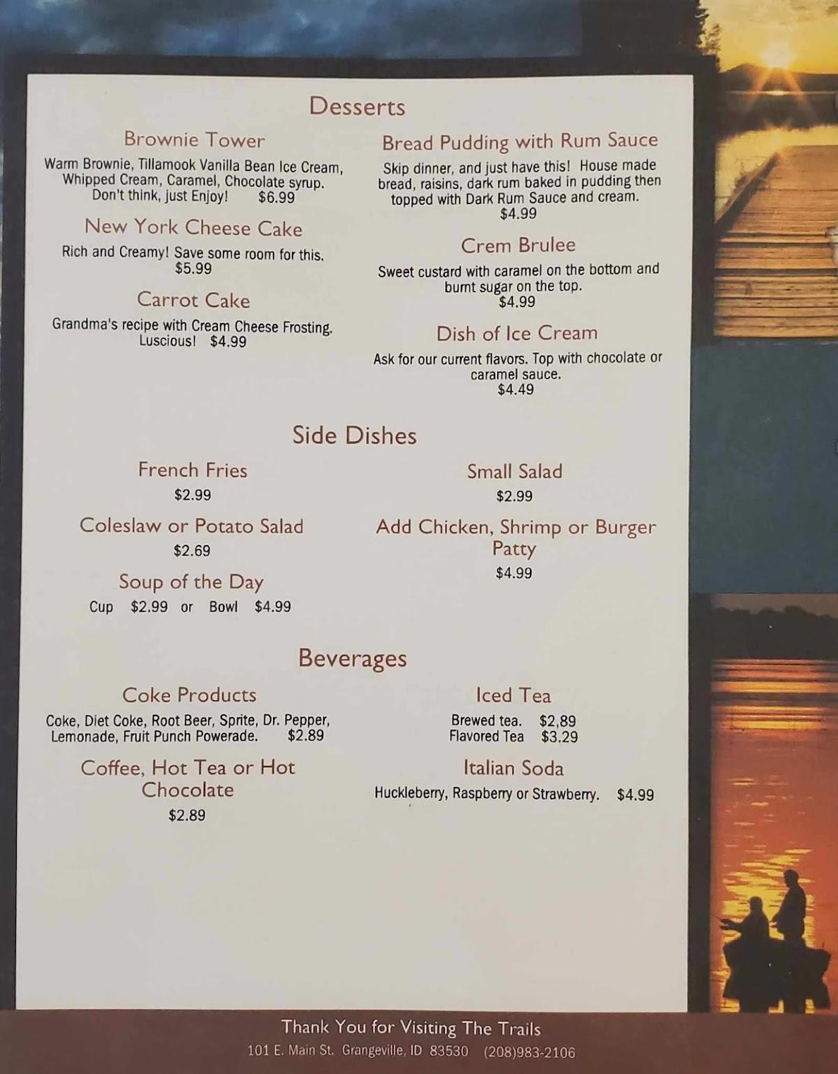Menu at The Trails Restaurant & Lounge, Grangeville
