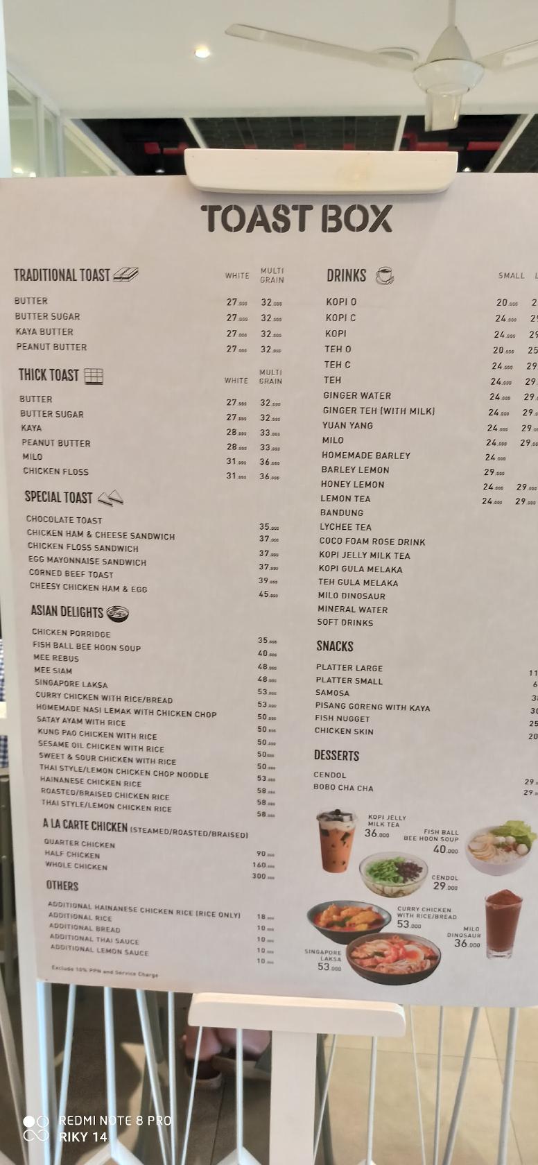Menu at Toast Box Puri Indah Mall restaurant, West Jakarta