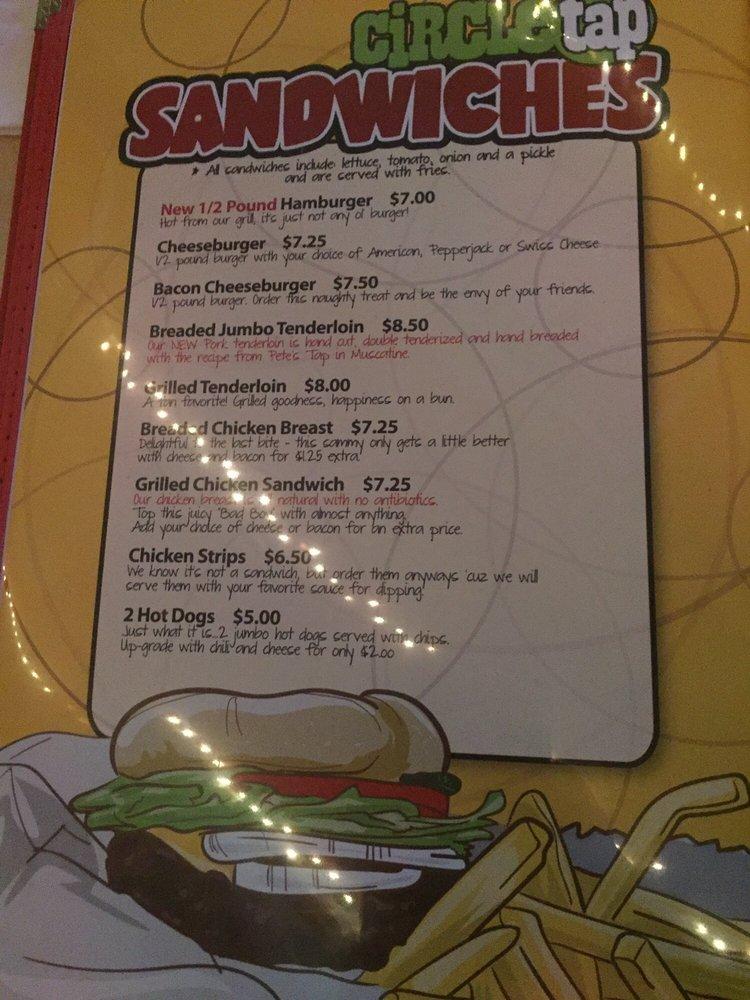 Menu at Circle Tap restaurant, Davenport