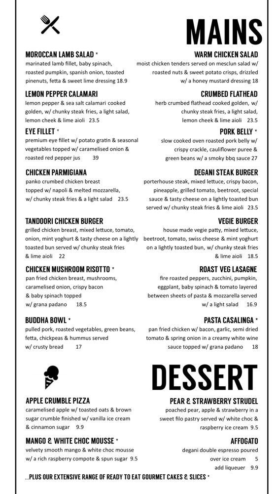 Menu at Degani Shepparton cafe, Shepparton