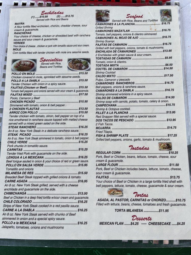 Menu at El Matador Authentic restaurant, Irwindale