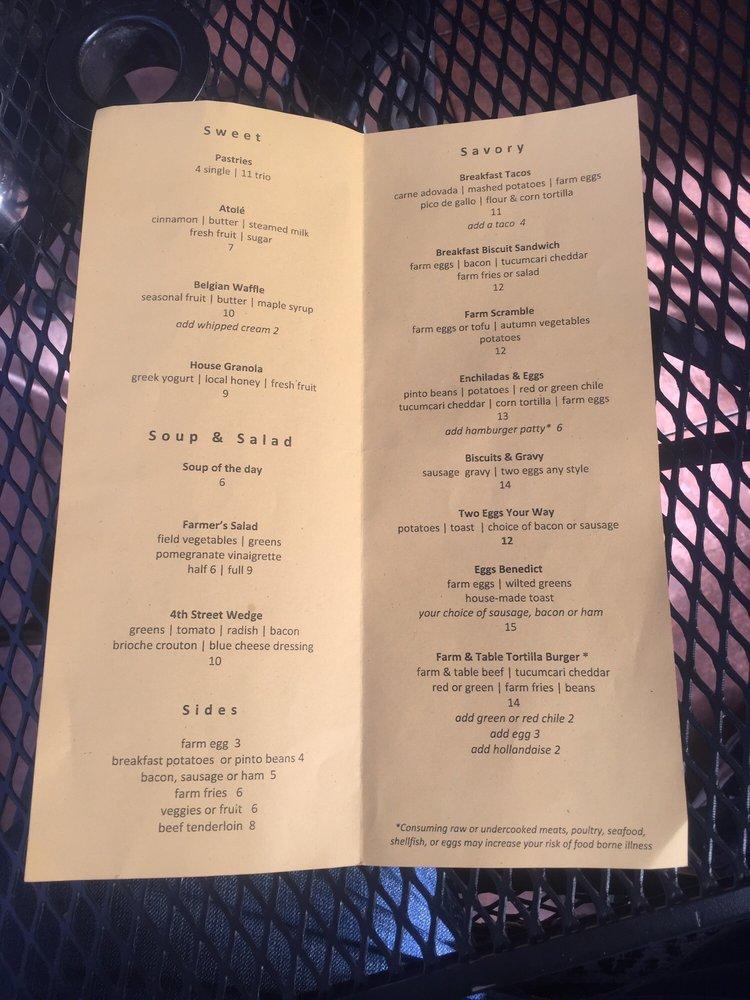 Menu at Farm & Table restaurant, Albuquerque
