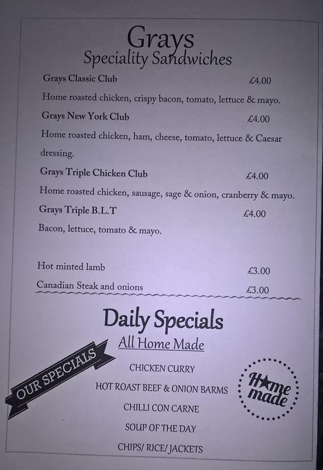 Menu at Gray's Sandwich Bar, Denton