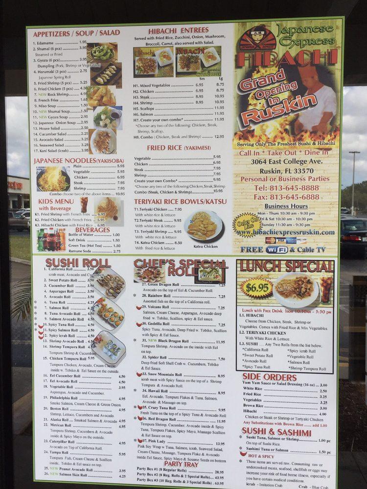 Menu at HIBACHI EXPRESS restaurant, Ruskin