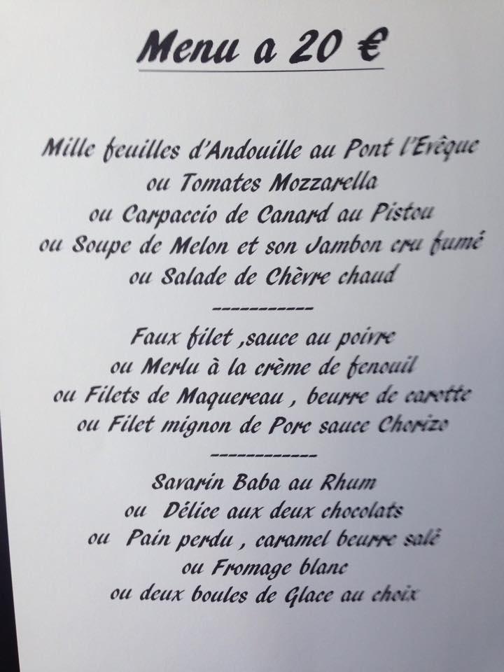 Menu at L'Angelot restaurant, Pont-l'Évêque