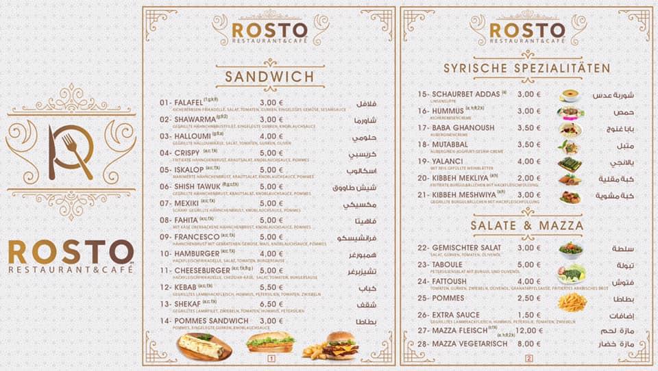 Menu at Restaurant Rosto, Kiel