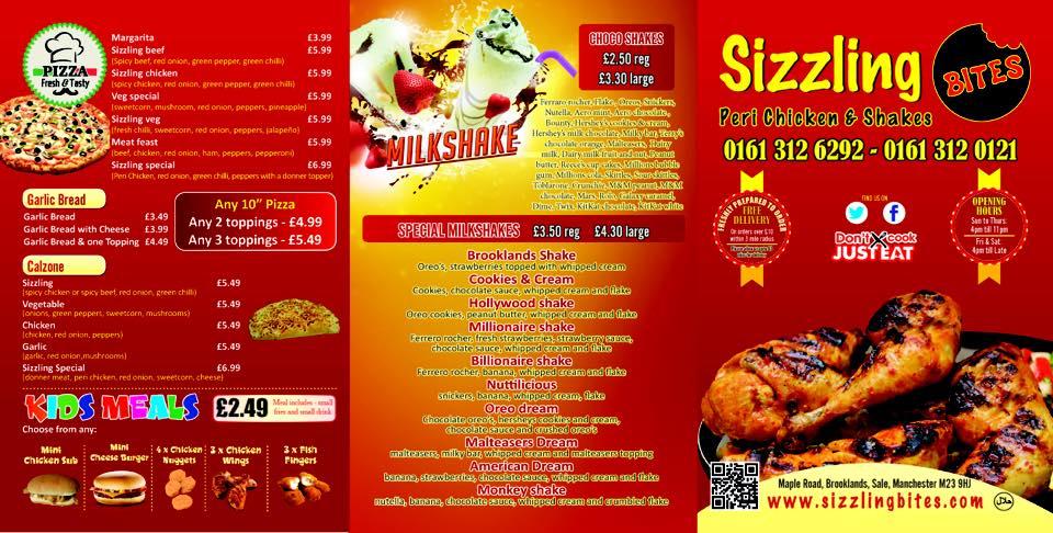 Menu at Sizzling Bites restaurant, Manchester, 2 Maple Rd