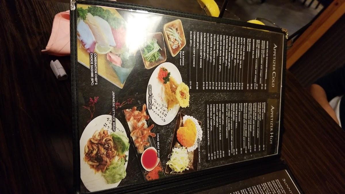 Menu at Sunny's Sushi restaurant, El Paso, Montana Ave