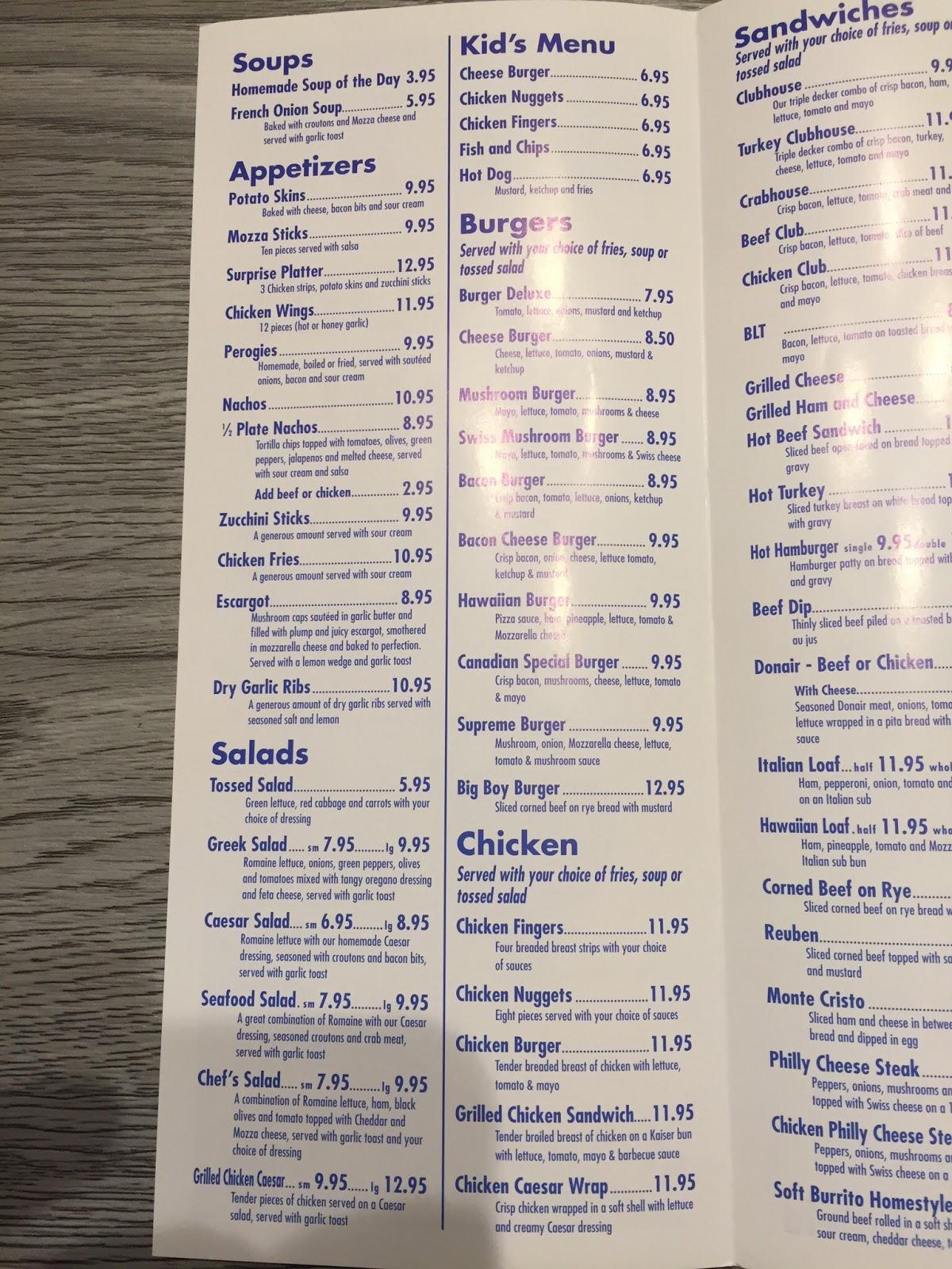 Menu au Tilly's Family Dining & Pizza pizzeria, Tofield