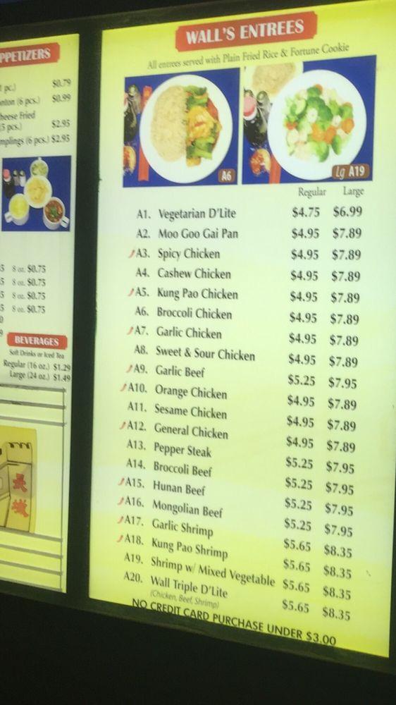 Menu at Wall Chinese Cafe, Waxahachie