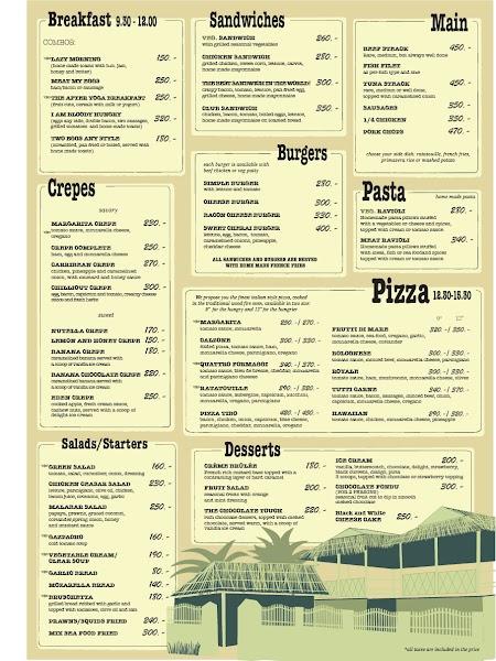Menu at Chilli out Cafe, India