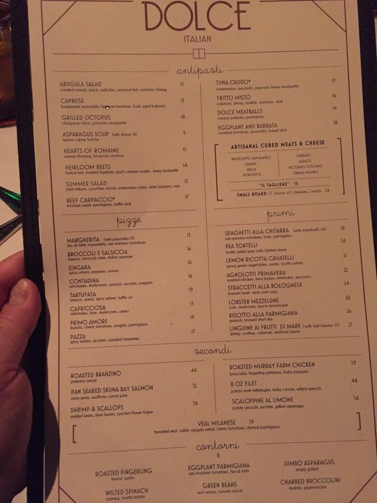Menu at Dolce Italian Miami restaurant, Miami Beach