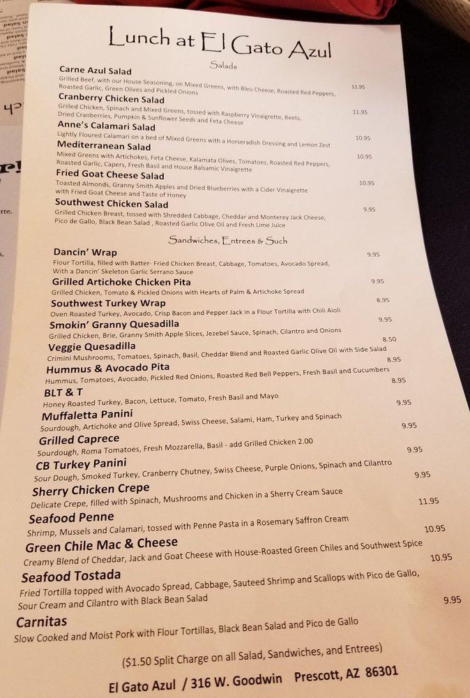 Menu at El Gato Azul pub & bar, Prescott