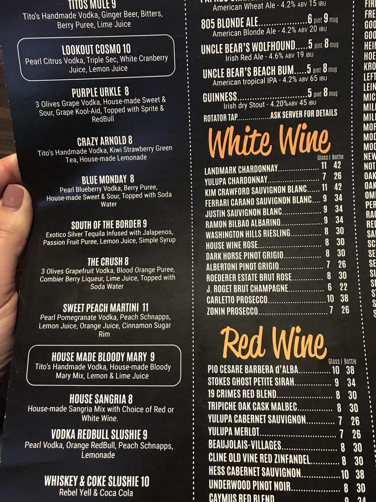 Menu at Lookout Tavern pub & bar, Phoenix