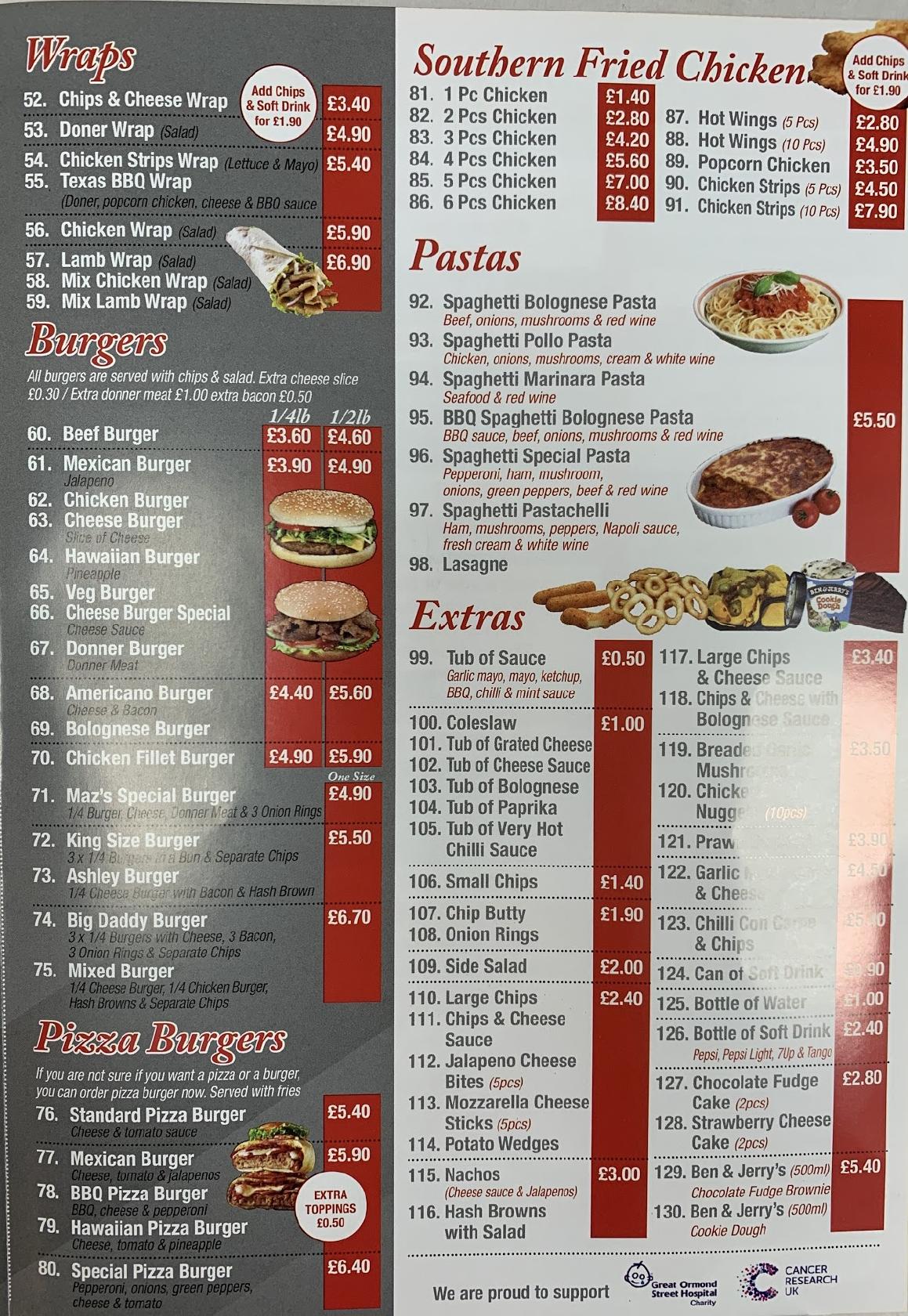 Menu at Pizza pizza fast food, Rotherham