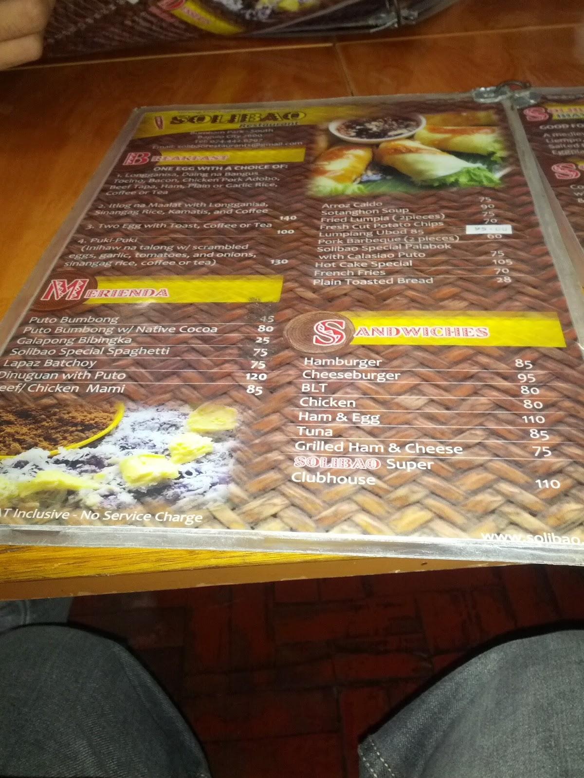Menu at Solibao restaurant, Baguio, Session Rd