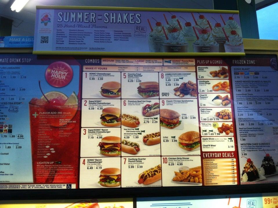 Menu at Sonic Drive-In fast food, Winfield