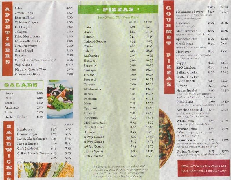 Menu at Barre Pizza, Barre