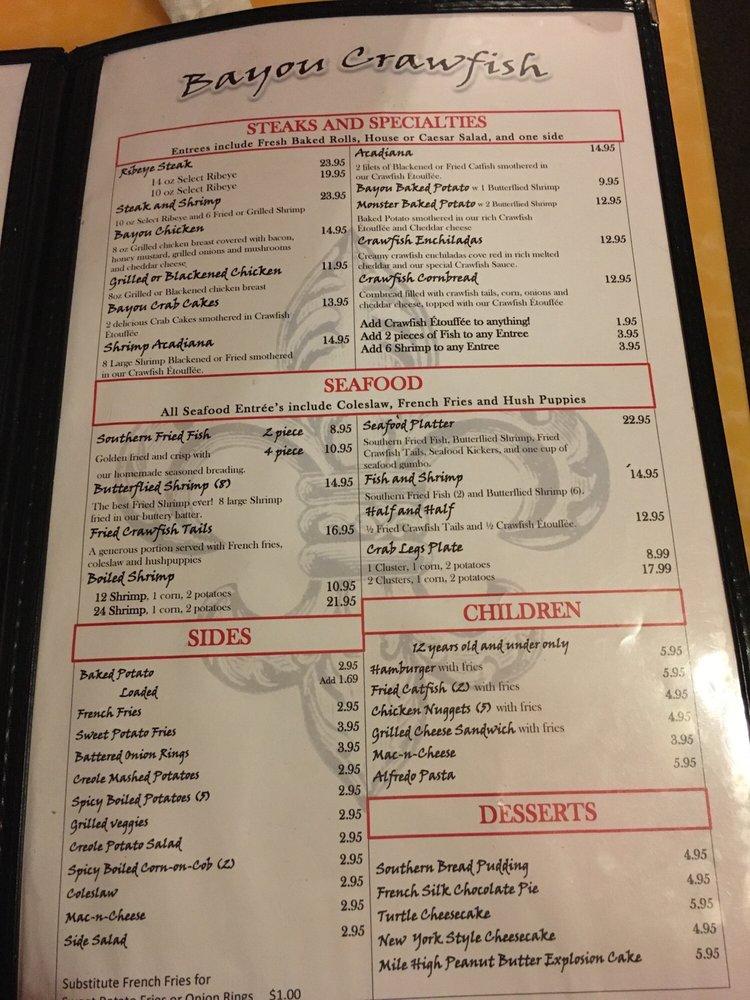 Menu at Bayou Crawfish restaurant, Many