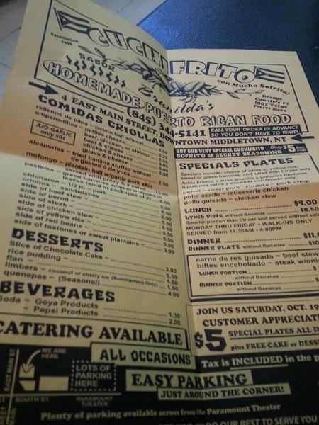 Menu at Cuchifrito restaurant, Middletown