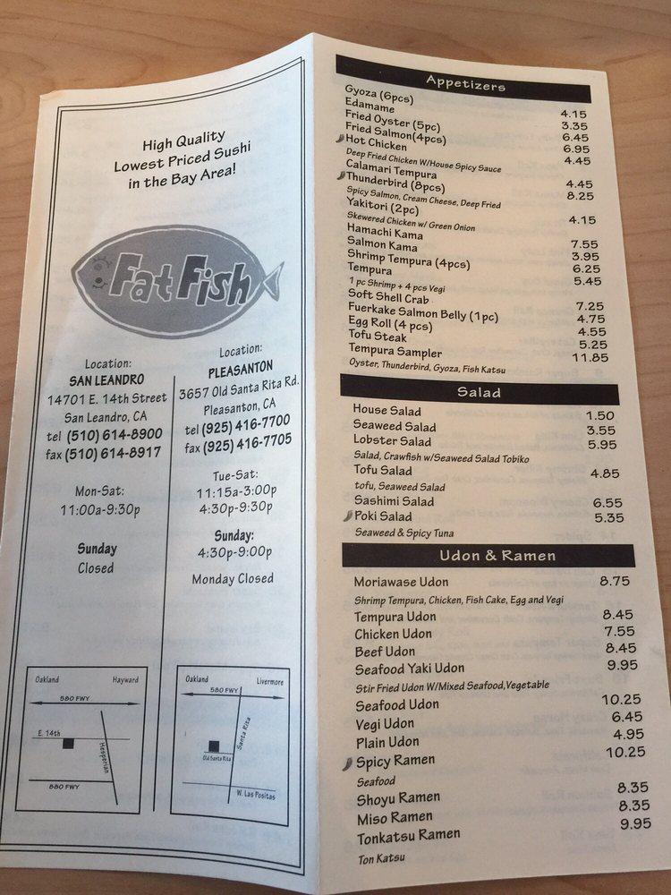 Menu at Fat Fish restaurant, San Leandro