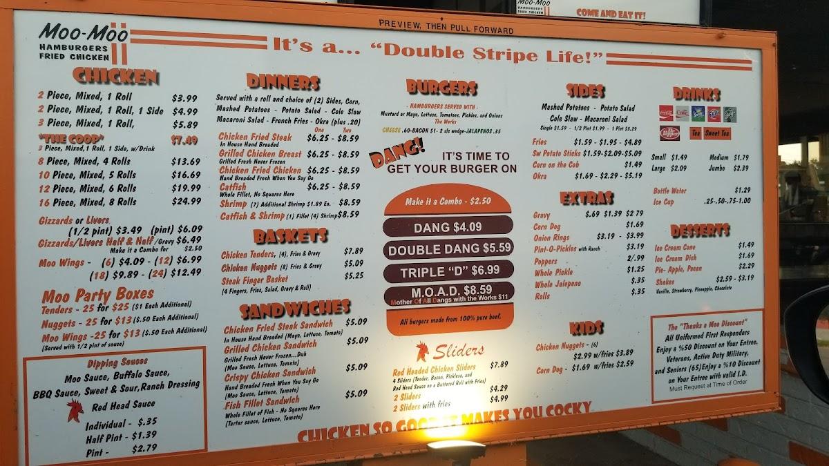 Menu at Moo-Moo restaurant, Victoria, 709 S Moody St