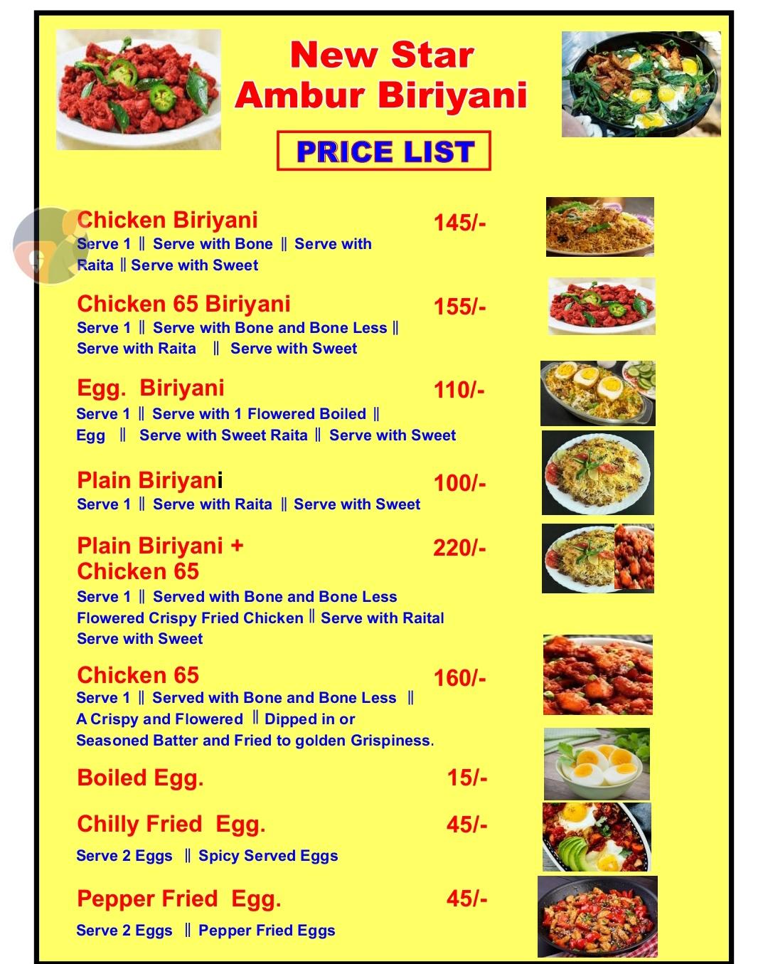 Menu at NEW STAR AMBUR BIRYANI, Puducherry