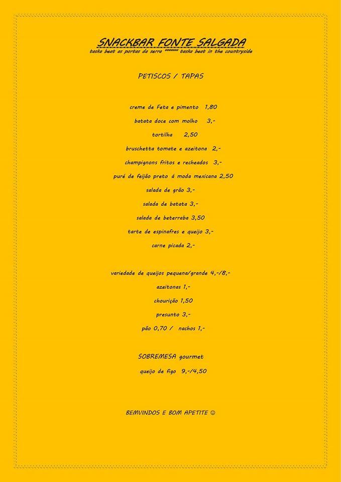 Menu at Taberna Fonte Salgada,Tavira restaurant, Tavira