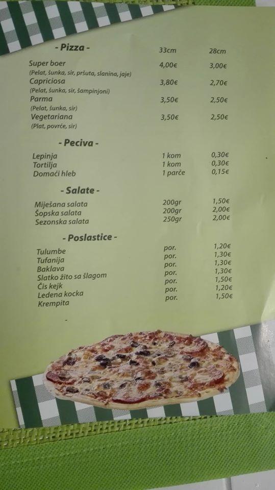 Menu at Super Boer restaurant, Podgorica