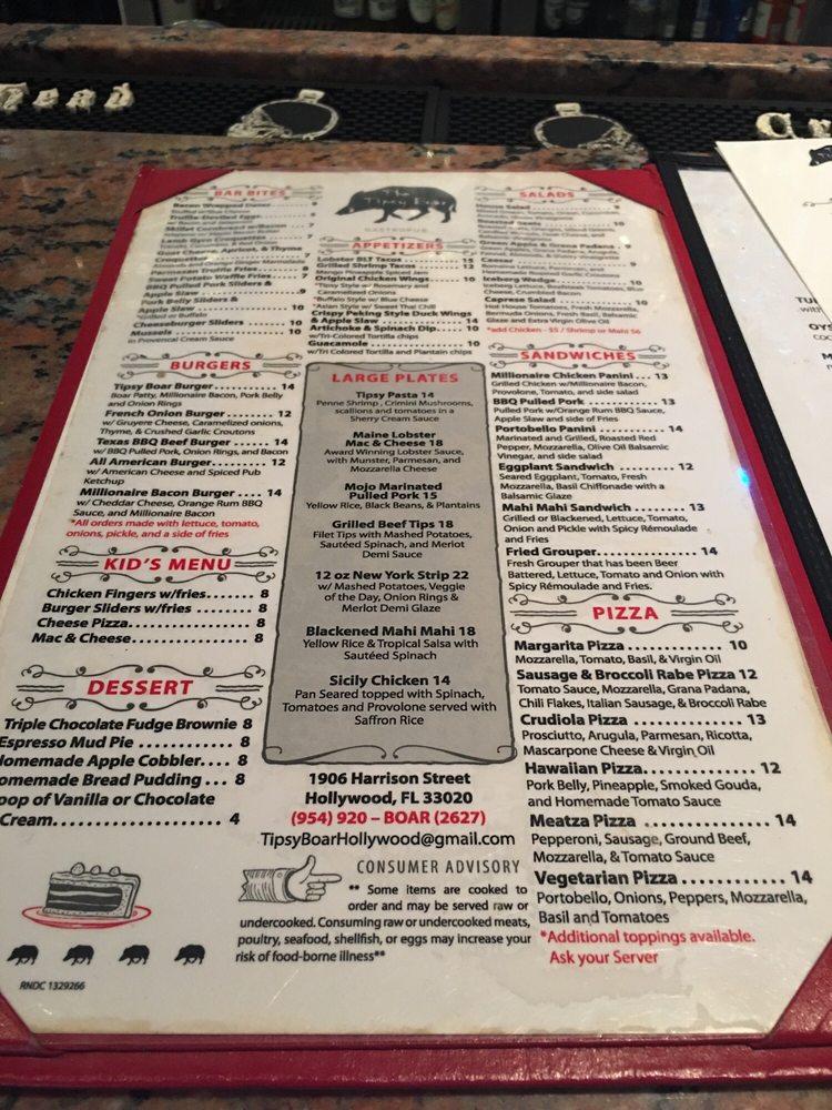 Menu at The Tipsy Boar pub & bar, Hollywood