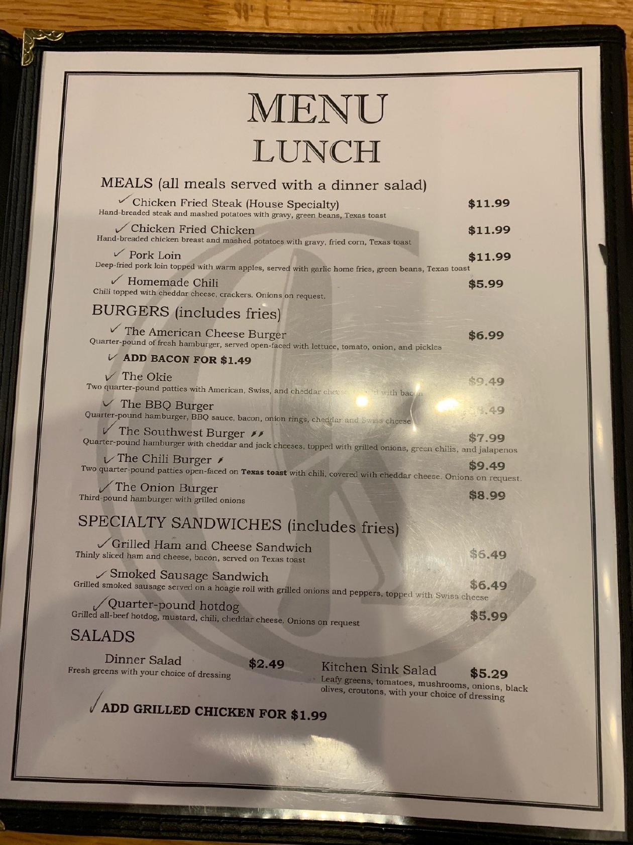 Menu at Carol's Kitchen restaurant, Norman