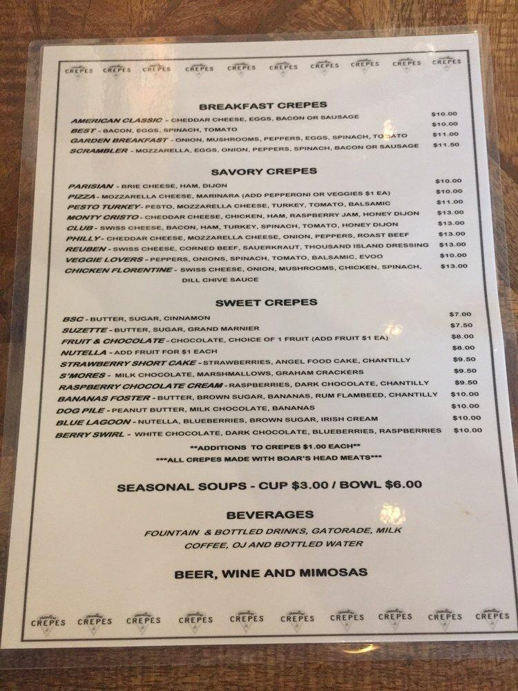 Menu at Creative Crêpes desserts, South Lake Tahoe, Lake Tahoe Blvd #7
