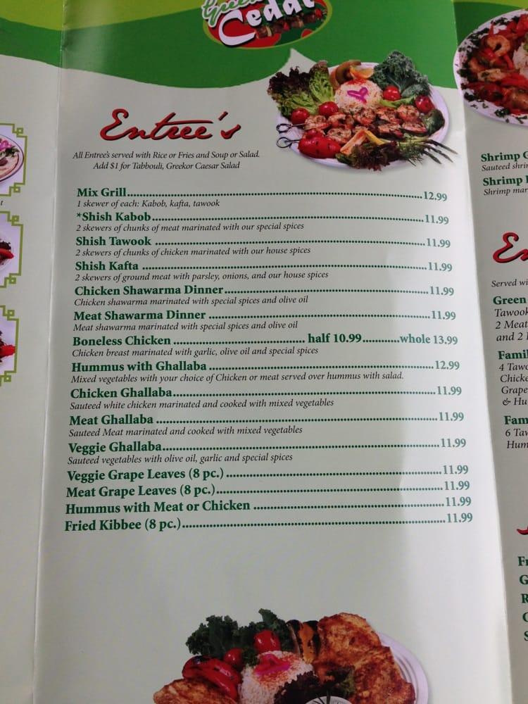 Menu at Green Cedar restaurant, Livonia