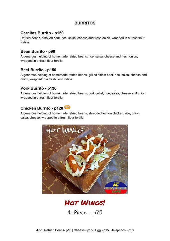Menu at IC Cafe, Dapa