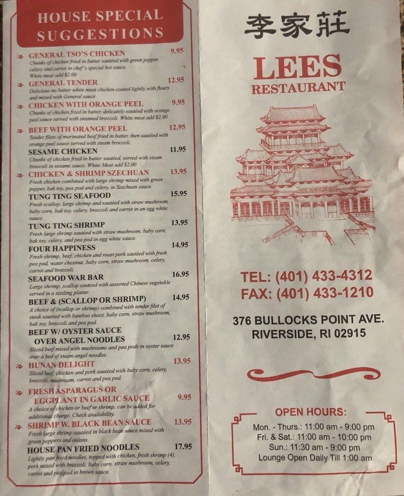 Menu at Lee's Chinese Restaurant, East Providence