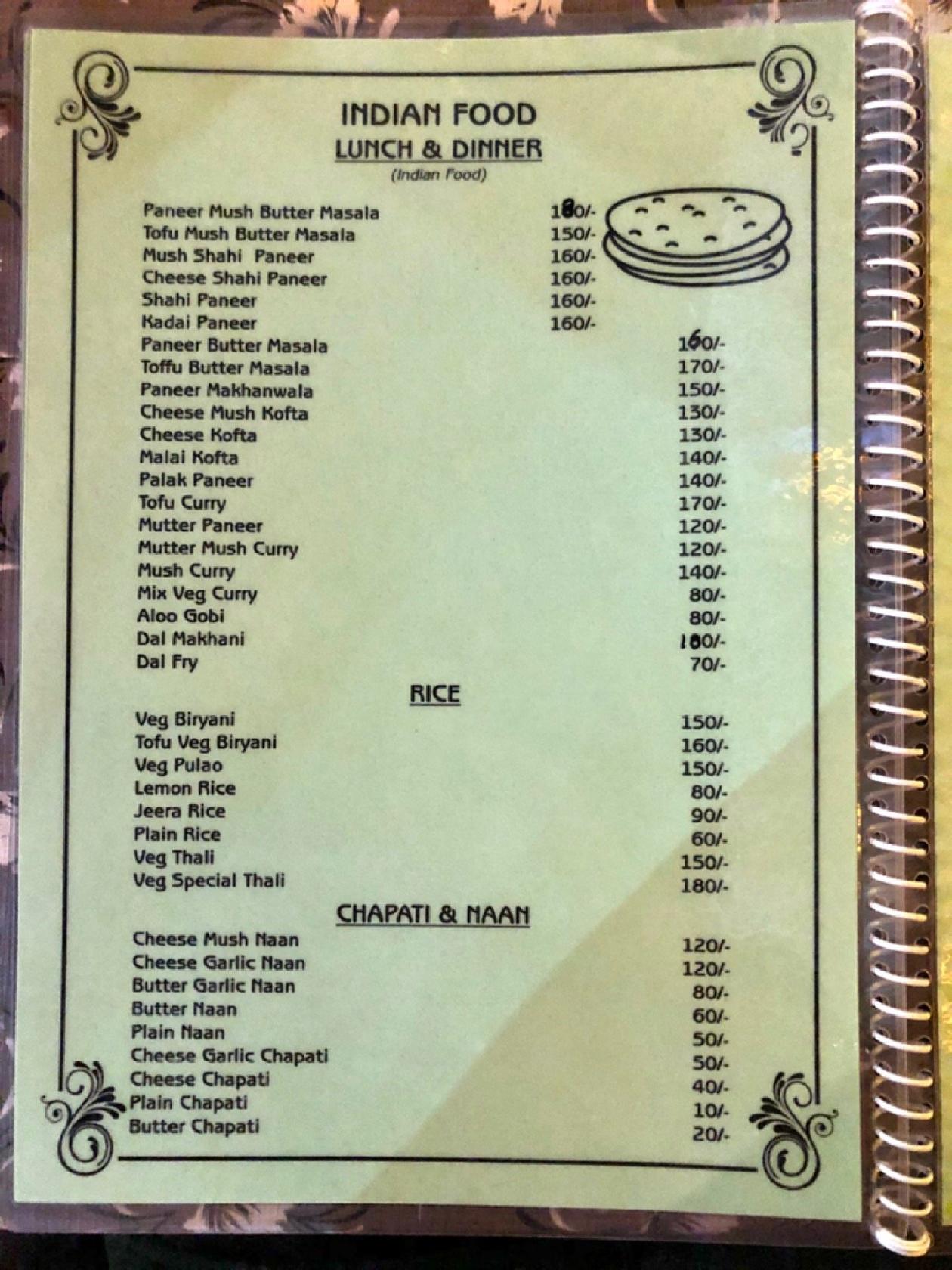 Menu at Lhasa Tibetan Kitchen, Agonda