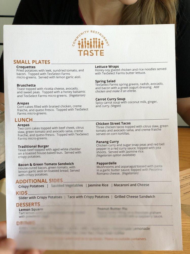 Menu at Taste Community Restaurant, Fort Worth