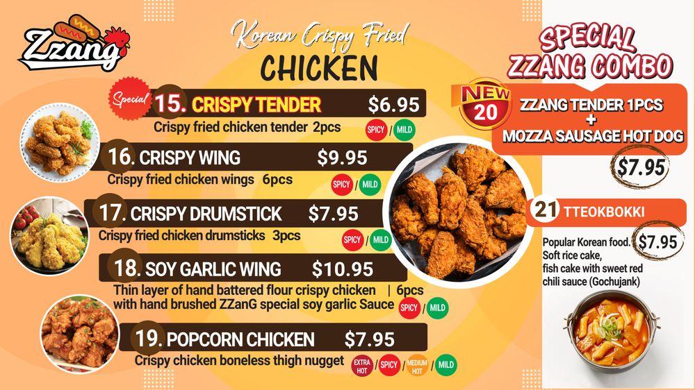 Menu at Zzang Hot Dog & Chicken restaurant, Oceanside