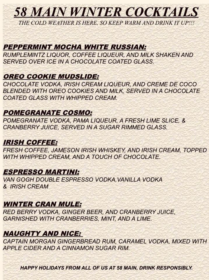 Menu at 58 Main BBQ & Brew, Brockport