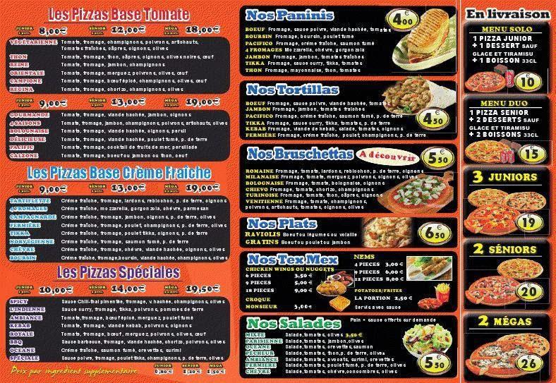 Carta de comida rápida Ambiance Pizza, Argenteuil