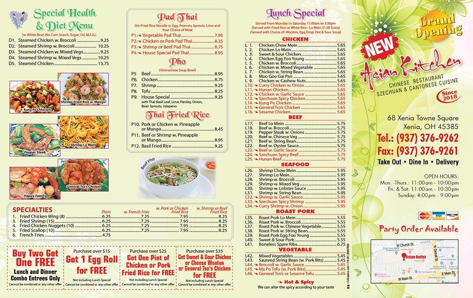 Menu at Asian Kitchen restaurant, Xenia