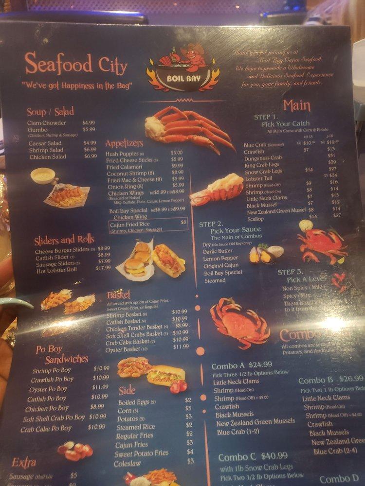 Menu at Boil Bay Seafood City restaurant, Norfolk