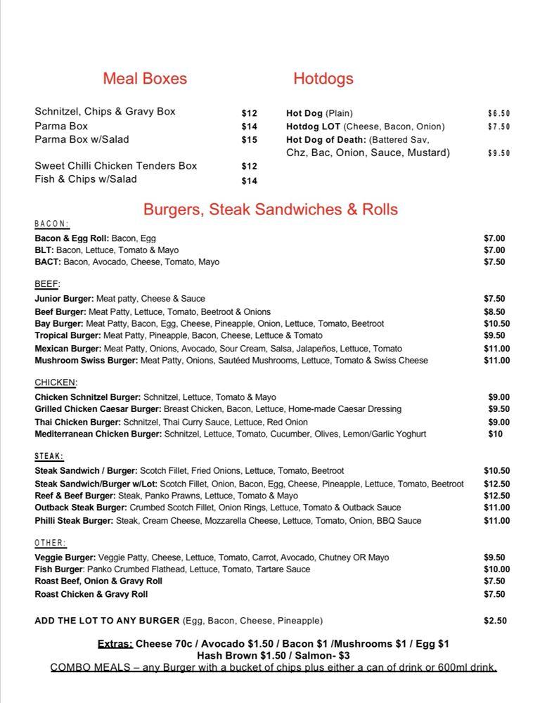Menu at Chews on Hughes cafe, Batemans Bay