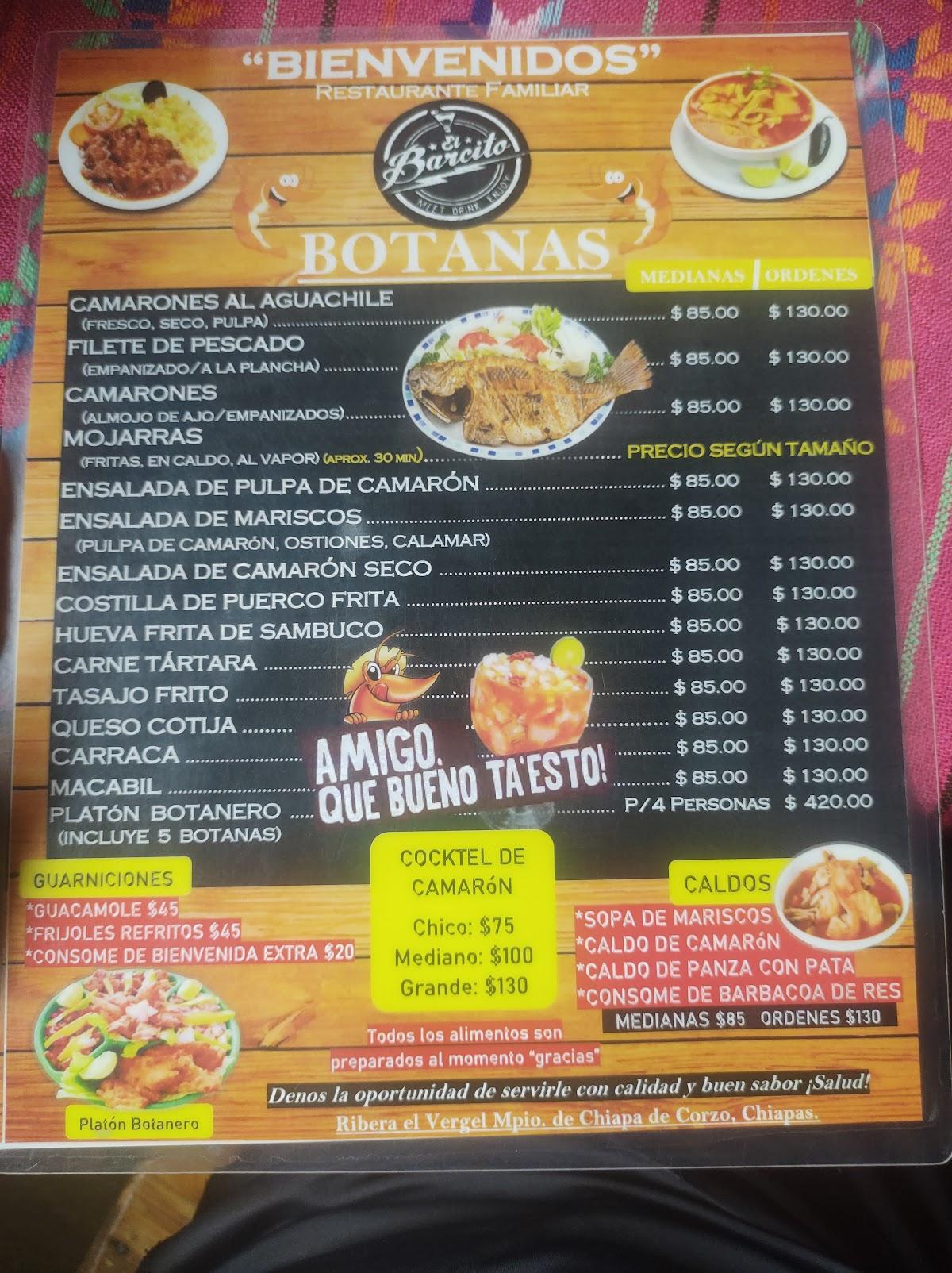 Menu at El barcito, Chiapa de Corzo, MX2P+FQ