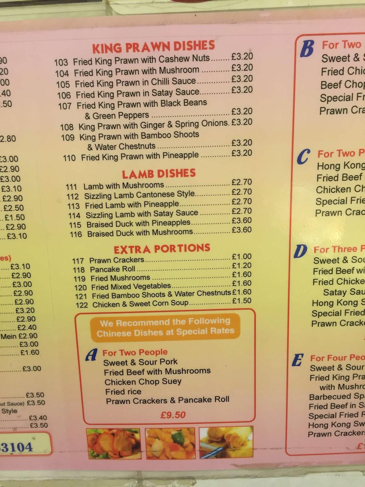 Menu at Kam Too fast food, Portsmouth
