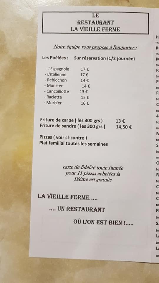 Menu at La Vieille Ferme restaurant, Réchésy