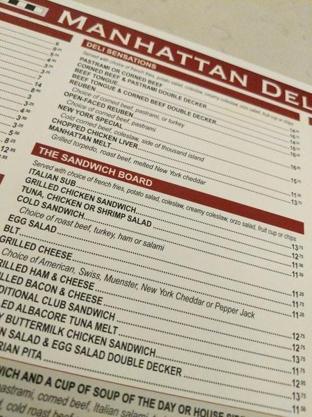 Menu at Manhattan Deli restaurant, Reno, S Virginia St