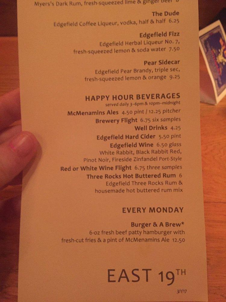 Menu at McMenamins East 19th Street Café pub & bar, Eugene, E 19th Ave
